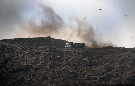 Heavy Dust Blowing Garbage Dumpers Moving Editorial Stock Photo - Stock ...