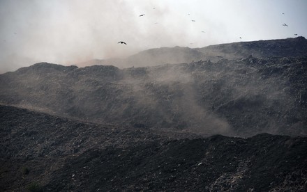 Heavy Dust Blowing Garbage Dumpers Moving Editorial Stock Photo - Stock ...