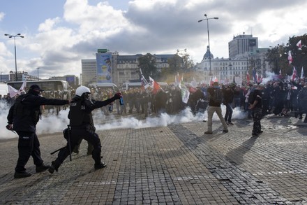 Riot Police Fire Tear Gas Canisters Editorial Stock Photo - Stock Image ...