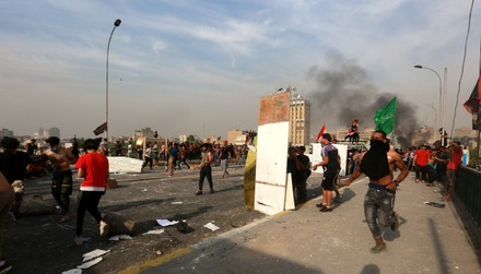 Iraqi Protestesters Throw Stones During Clashes Editorial Stock Photo ...