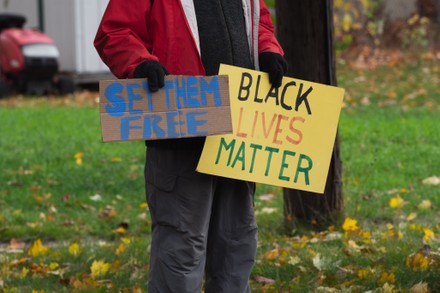 Protester Holds Placards During Demonstration Representatives Editorial ...