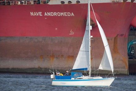 Yacht Passes Oil Tanker Nave Andromeda Editorial Stock Photo - Stock ...