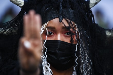 Prodemocracy Activist Wearing Halloween Costume Flashes Editorial Stock ...