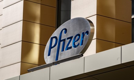 A logo sign outside of Pfizer Laboratory in Cambridge, Cambridge ...