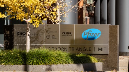 A logo sign outside of Pfizer Laboratory in Cambridge, Cambridge ...