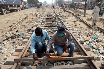Pakistan Railway Laborers Work On Repairing Editorial Stock Photo ...