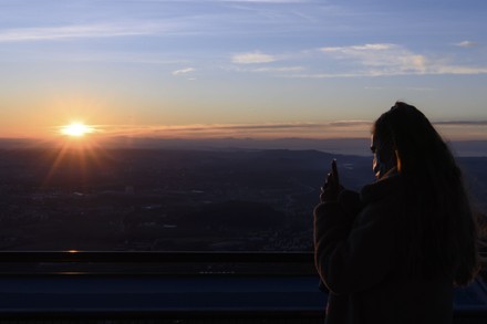 Person Takes Picture Sunset Seen Television Editorial Stock Photo ...