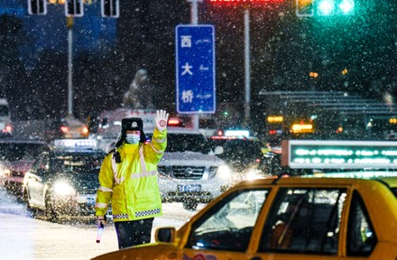 Police Officer On Duty Amid Snowfall Editorial Stock Photo - Stock ...