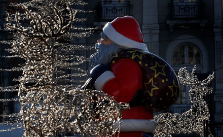 Inflatable Santa Claus Flanked By Two Editorial Stock Photo - Stock ...