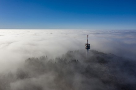 Fog Covers Landscape Around Telecommunications Tower Editorial Stock ...
