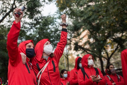 Protesters Wearing Face Masks Speak Press Editorial Stock Photo - Stock ...
