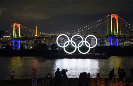 Olympic Rings Monument Illuminated Photographers Take Editorial Stock ...