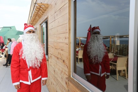 Palestinian Waiters Dressed Santa Claus Gestures Editorial Stock Photo ...