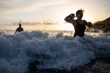 Sea Swimming, St Austell, Cornwall, UK - 17 Dec 2020 Stock Pictures ...
