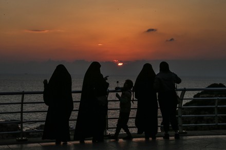 Sunset Behind Alrawcheh Rock On Beirut Editorial Stock Photo - Stock ...