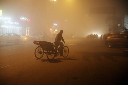 Rickshaw Driver Crosses Road Amidst Dense Editorial Stock Photo - Stock ...