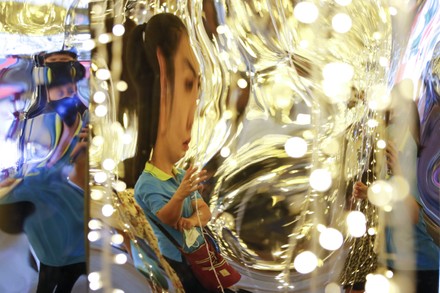 Womans Reflection Deformed Funny Mirror Festive Editorial Stock Photo ...