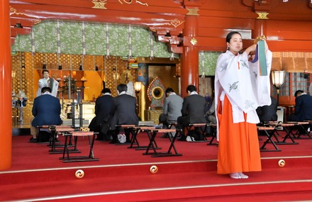 Shrine Maiden Pray Office Workers During Editorial Stock Photo - Stock ...