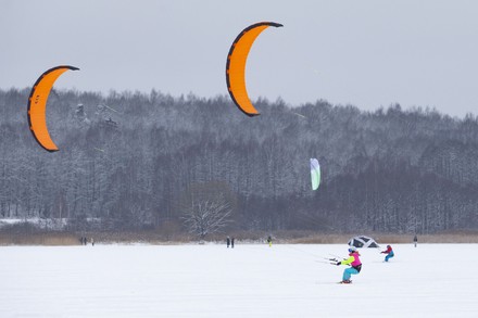 Snow Kite Skiers Enjoy Their Sport Editorial Stock Photo - Stock Image ...
