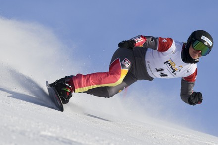 FIS Alpine Snowboard Parallel Giant Slalom race, in Scuol, Switzerland ...