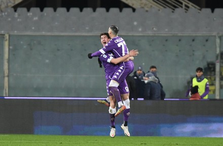 Fiorentinas Forward Dusan Vlahovic L Celebrates Editorial Stock Photo ...