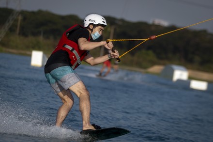 Man Wearing Protective Mask Rides Wakeboard Editorial Stock Photo ...