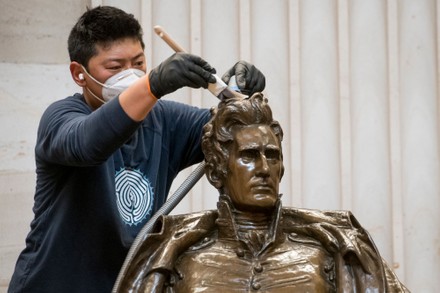 Man Works On Cleaning Statue Former Editorial Stock Photo - Stock Image ...