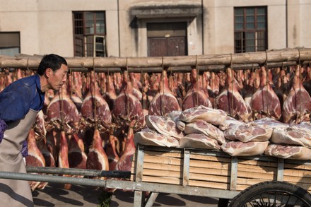 Worker Pushes Cart Preserved Ham Drying Editorial Stock Photo - Stock ...