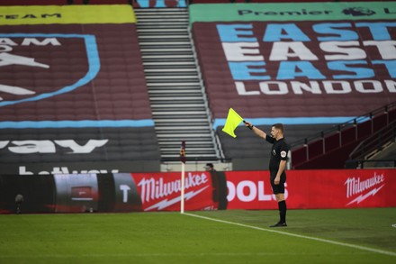 Assistant Referee Holds Flag Offside Epl Editorial Stock Photo - Stock ...