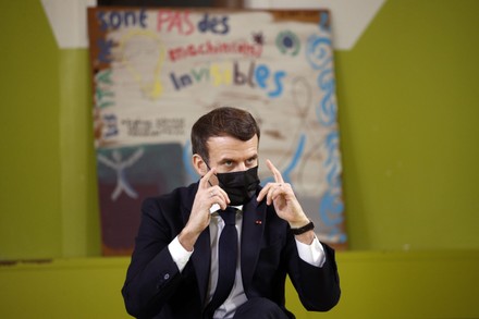 French President Emmanuel Macron Meets Students Editorial Stock Photo ...