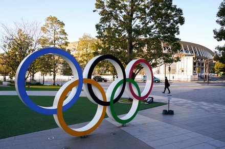 Olympic Rings Monument Seen Next National Editorial Stock Photo - Stock ...
