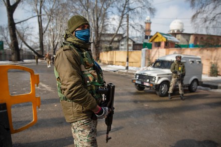 Indian Paramilitary Troopers Stand Guard Near Editorial Stock Photo ...