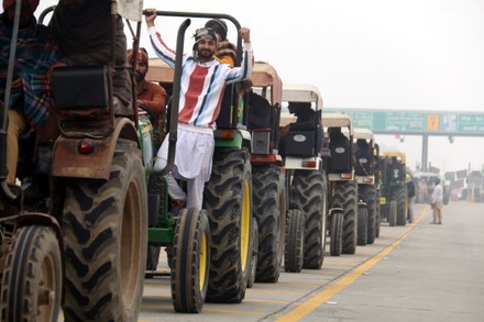 Row Tractors During Rehearsal By Farmers Editorial Stock Photo - Stock ...