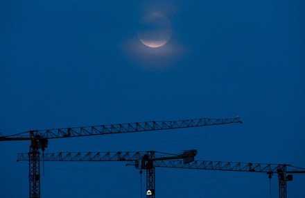 Moon Over Cranes Fill Construction Site Editorial Stock Photo - Stock ...