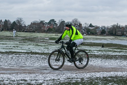 Cyclist Rides Freezing Conditions Cold Temperatures Editorial Stock ...