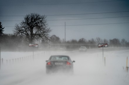 Car Drives Drifting Snow Sandby Near Editorial Stock Photo - Stock ...