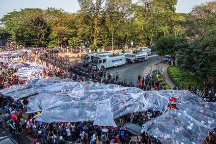 Protesters Cover Themselves Plastic Sheets Police Editorial Stock Photo ...