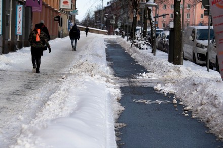 People Walking On Snowy Icy Pavement Editorial Stock Photo - Stock ...