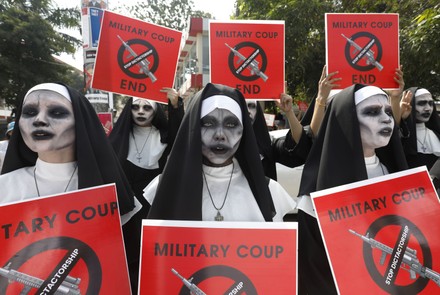 Demonstrators Dressed Demonic Nuns Hold Placards Editorial Stock Photo ...