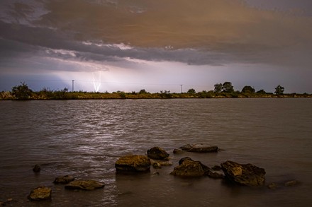 Lightnings During Summer Night Thunderstorm Over Editorial Stock Photo ...