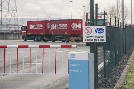 Truck Delivering Vaccines Inside Pfizer Factory Editorial Stock Photo ...