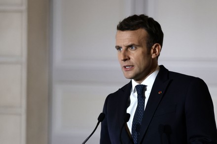 French President Emmanuel Macron Delivers Press Editorial Stock Photo ...