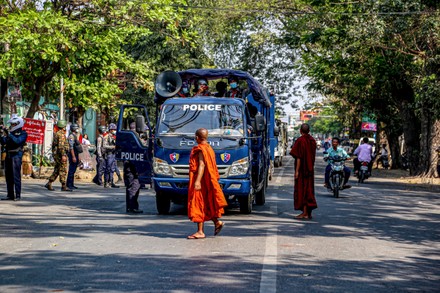 Monks Seen Talking Police During Anticoup Editorial Stock Photo - Stock ...