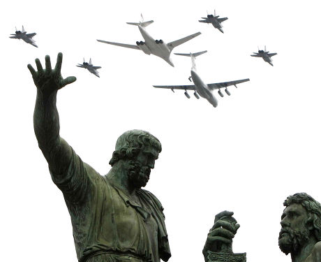 Russian Fighter Planes Fly Over Red Editorial Stock Photo - Stock Image ...