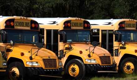 This Aerial View Drone School Buses Editorial Stock Photo - Stock Image ...