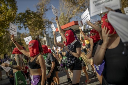 Group Hooded Protesters Hold Placards During Editorial Stock Photo ...