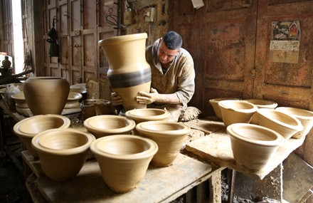 Palestinian Pottery Worker Forms Earthenware Vase Editorial Stock Photo ...