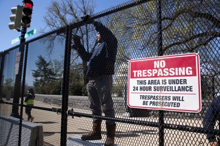 Worker Reinforces Perimeter Security Fence That Editorial Stock Photo ...