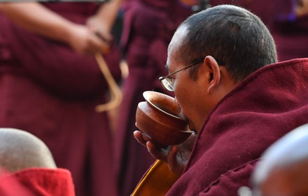 Monk Drinks Cup Tea While Attending Editorial Stock Photo - Stock Image ...