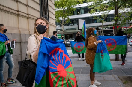 Group Gypsy Protesters Hold Flags During Editorial Stock Photo - Stock ...